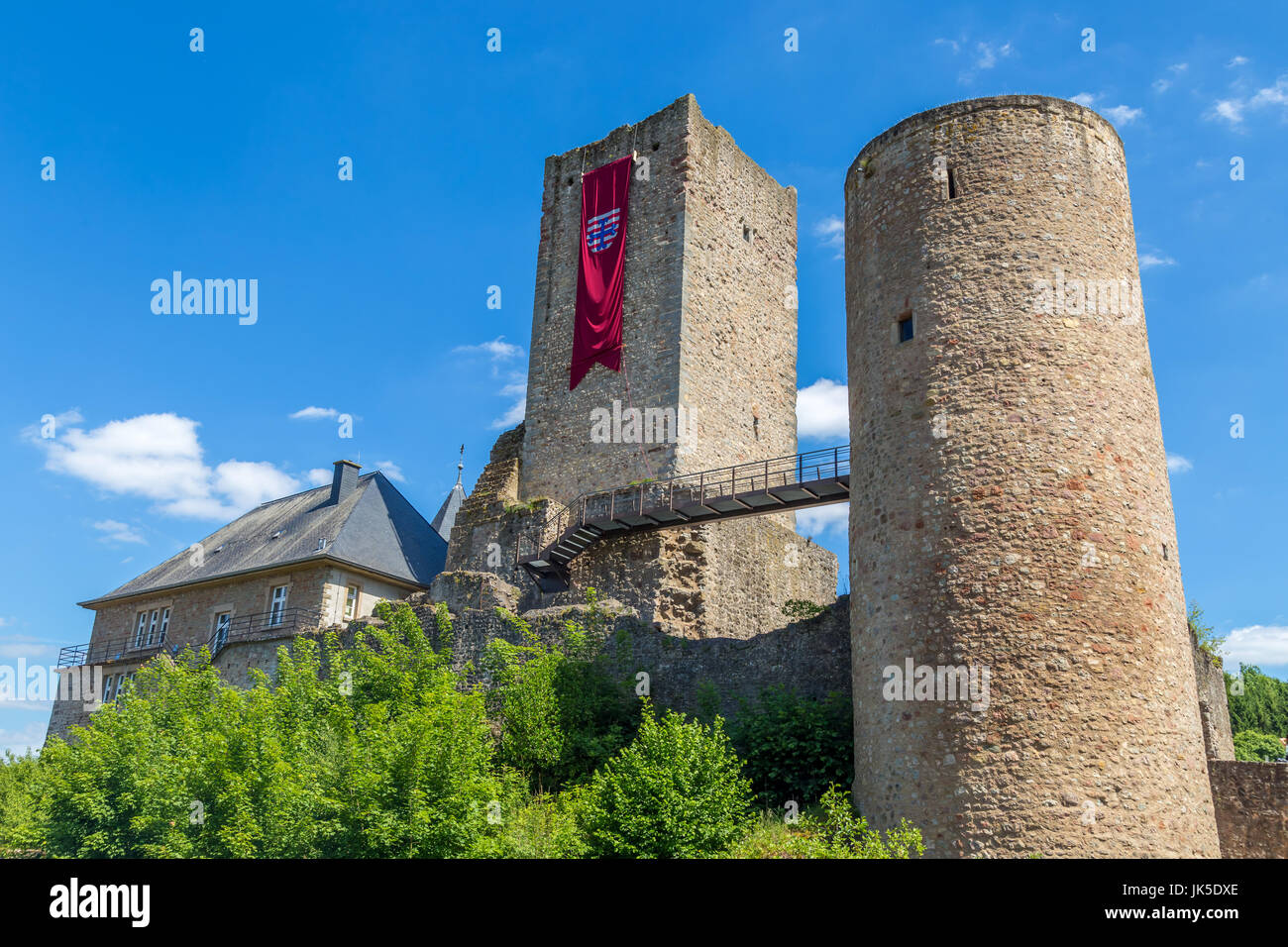Ruins of the small medieval castle Useldange, Luxembourg Stock Photo ...