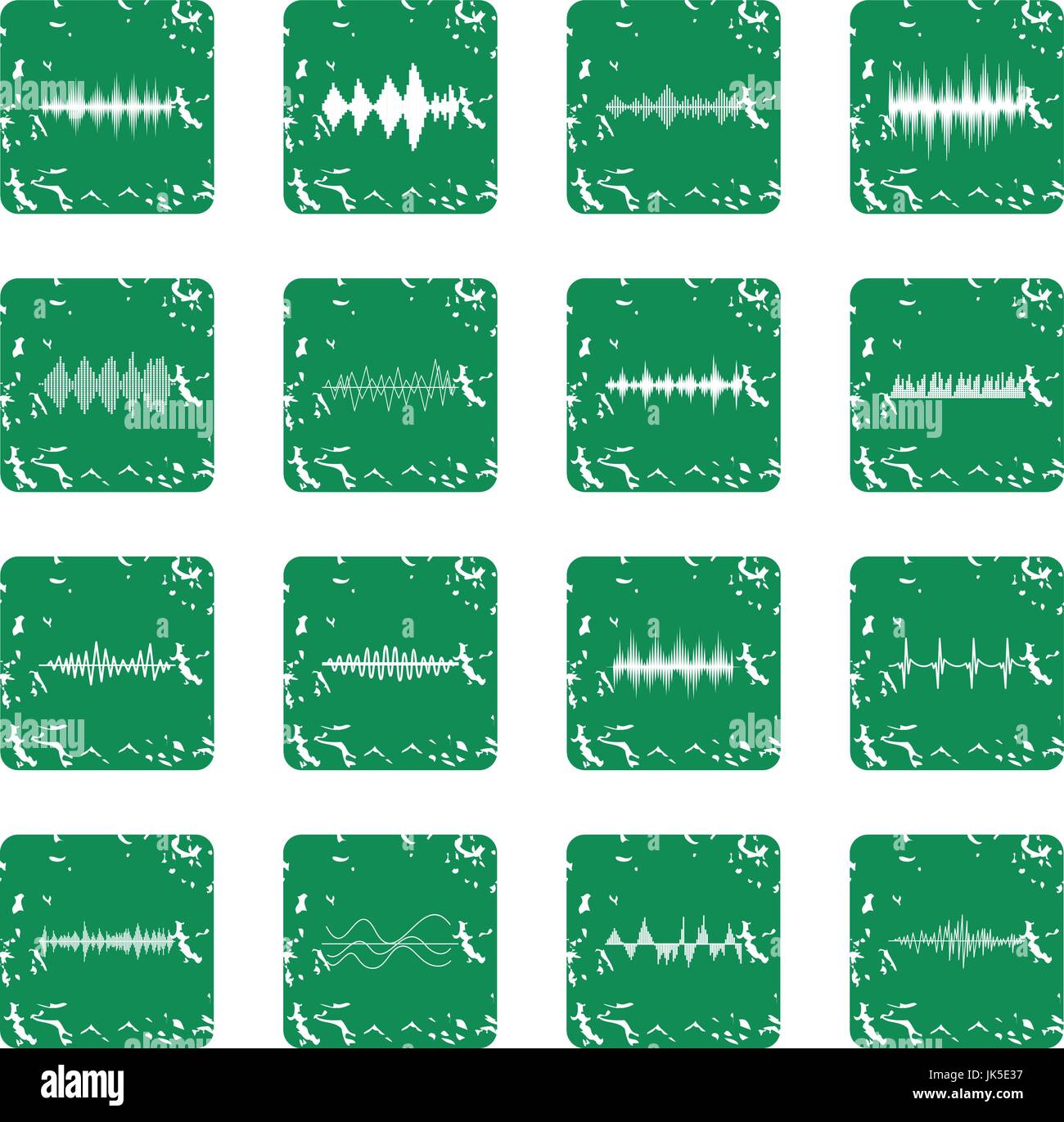 Sound wave icons set in grunge style green isolated vector illustration ...