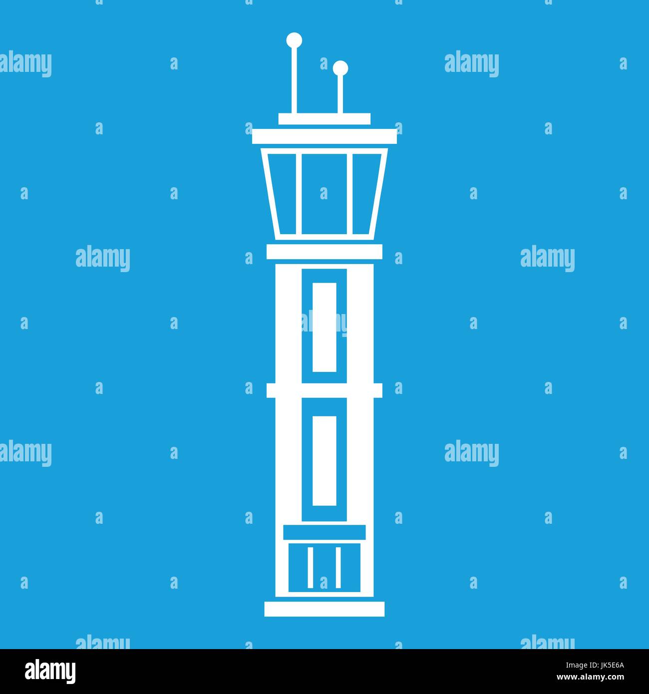 Airport control tower icon white isolated on blue background vector ...