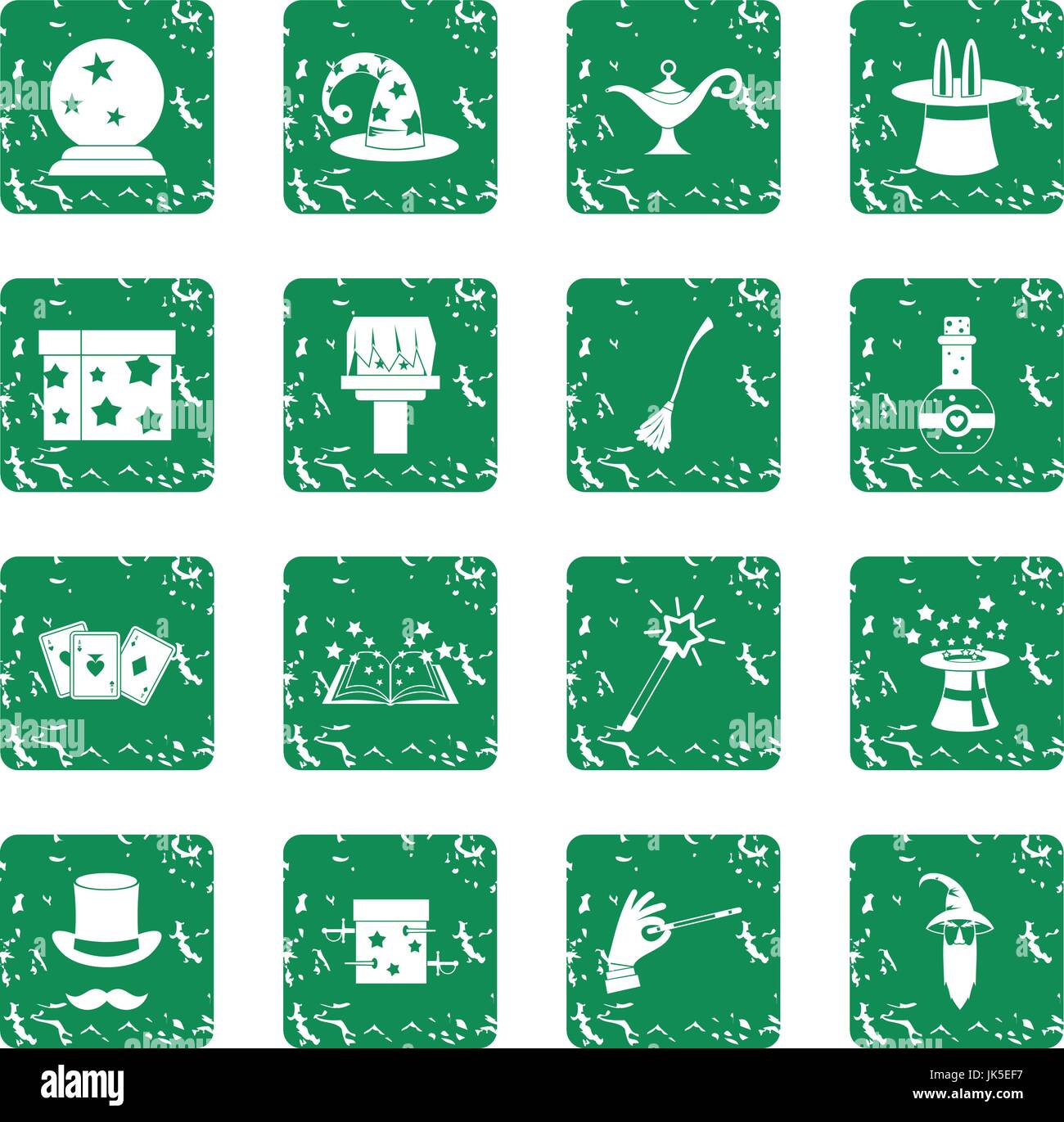 Magic icons set in grunge style green isolated vector illustration ...