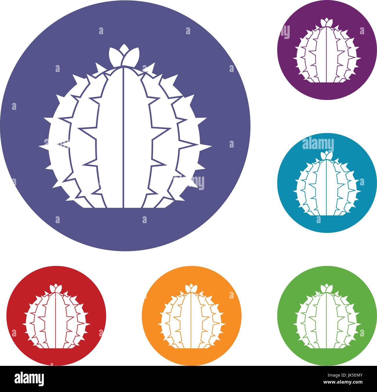 Lophophora cactus icons set in flat circle red, blue and green color ...