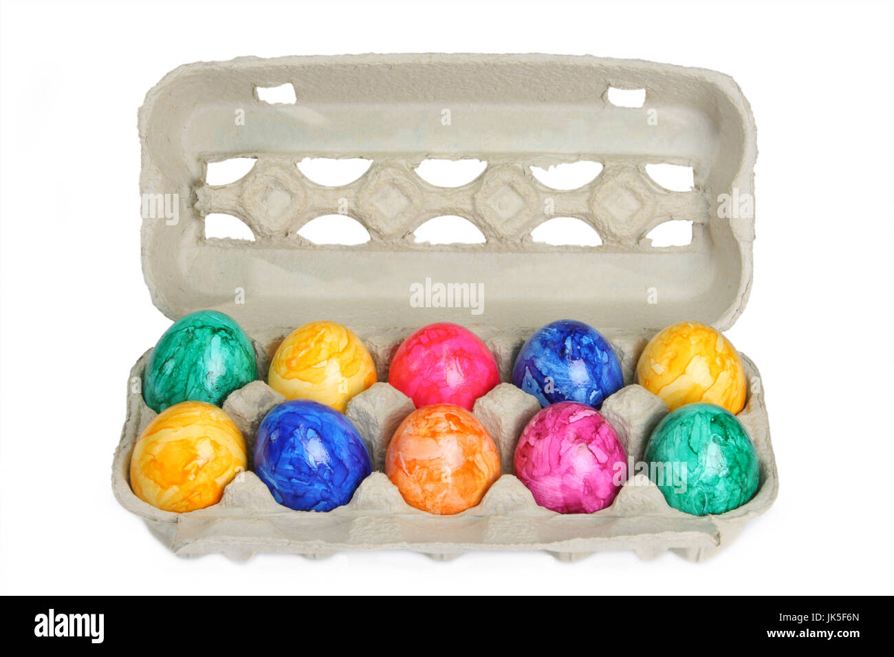 Colorful dyed easter eggs in a tray Stock Photo - Alamy