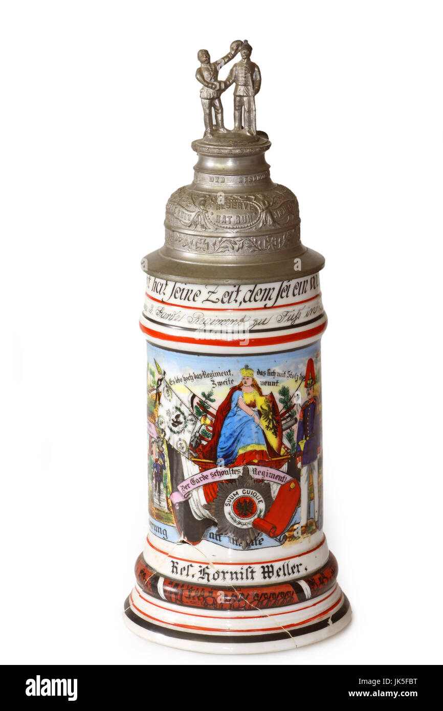 A traditional German military beer jug the with silver lid isolated on ...