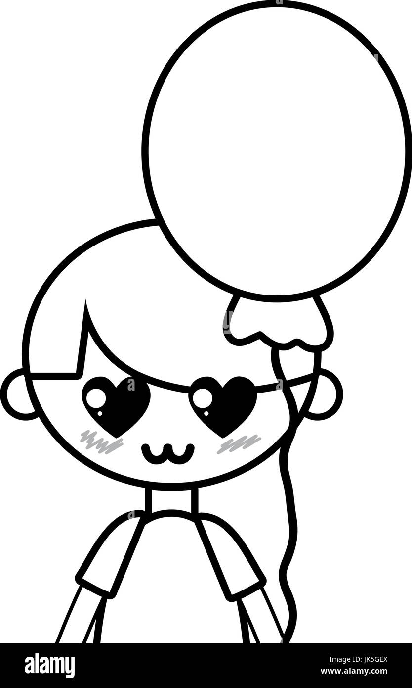 line cute boy with balloon and hairstyle design Stock Vector Image ...