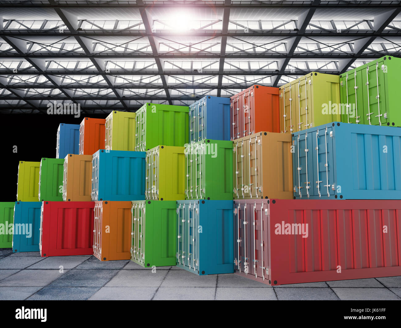 3d rendering colorful containers in warehouse Stock Photo - Alamy