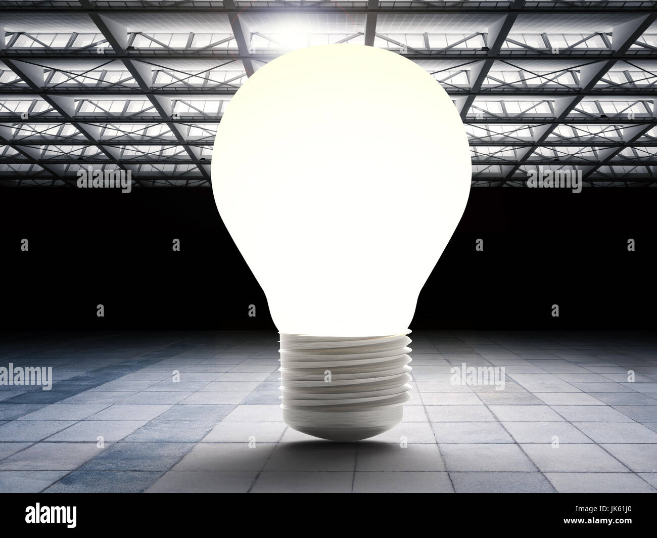 3d rendering shining light bulb in factory Stock Photo - Alamy