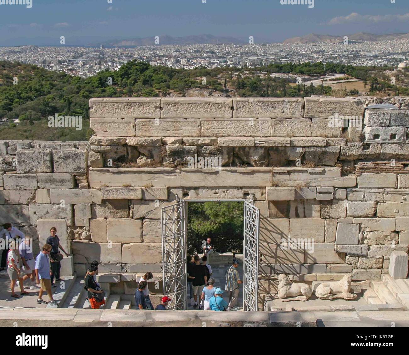 Athens, Greece. 30th Sep, 2004. Tourists depart through the Beule gate ...