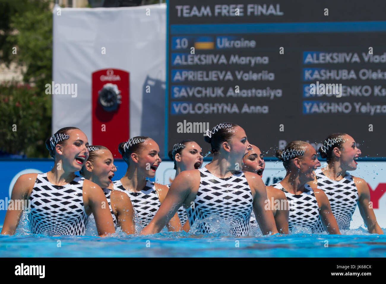 Budapest. 21st July, 2017. Team Ukraine compete during the Synchronized ...