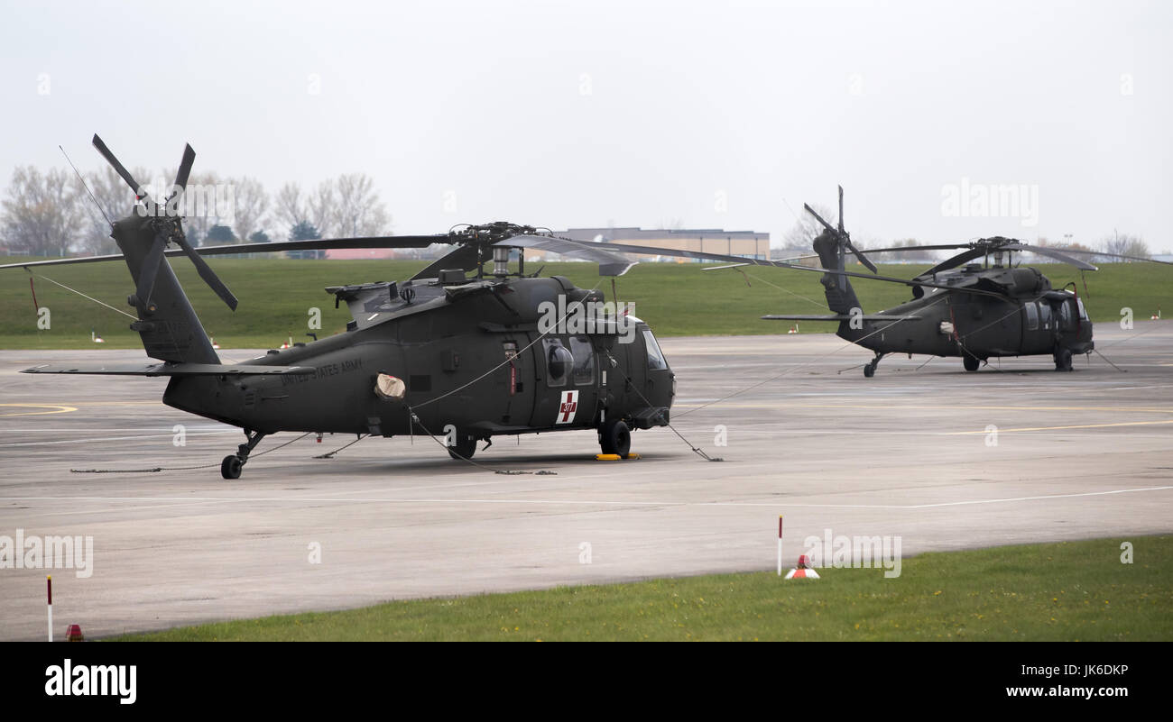 Ansbach, Germany. 27th Apr, 2017. Helicopters stand on the airfield of ...