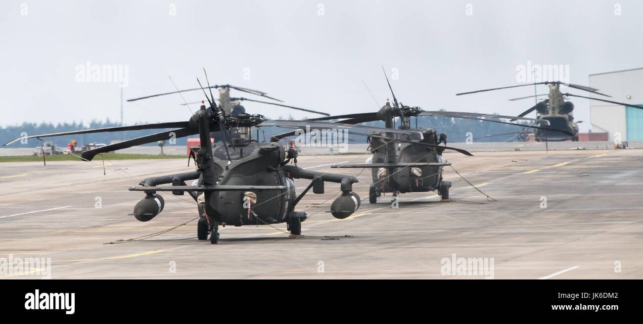 Ansbach, Germany. 27th Apr, 2017. Helicopters stand on the airfield of ...