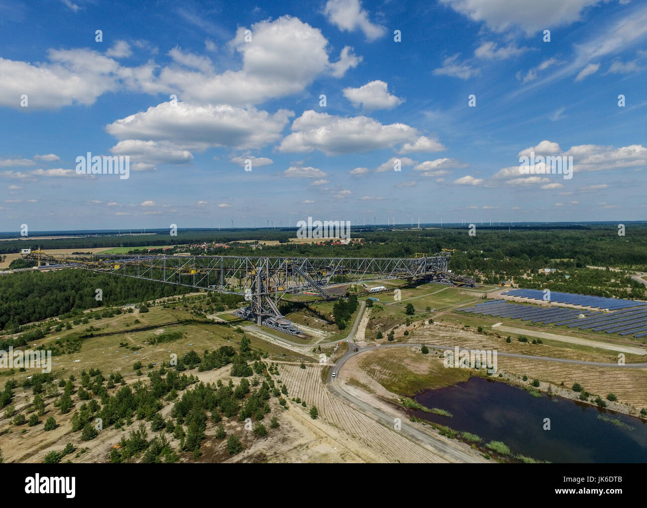 A view of the gigantic industrial F60 bridge in Lichterfeld, Germany ...