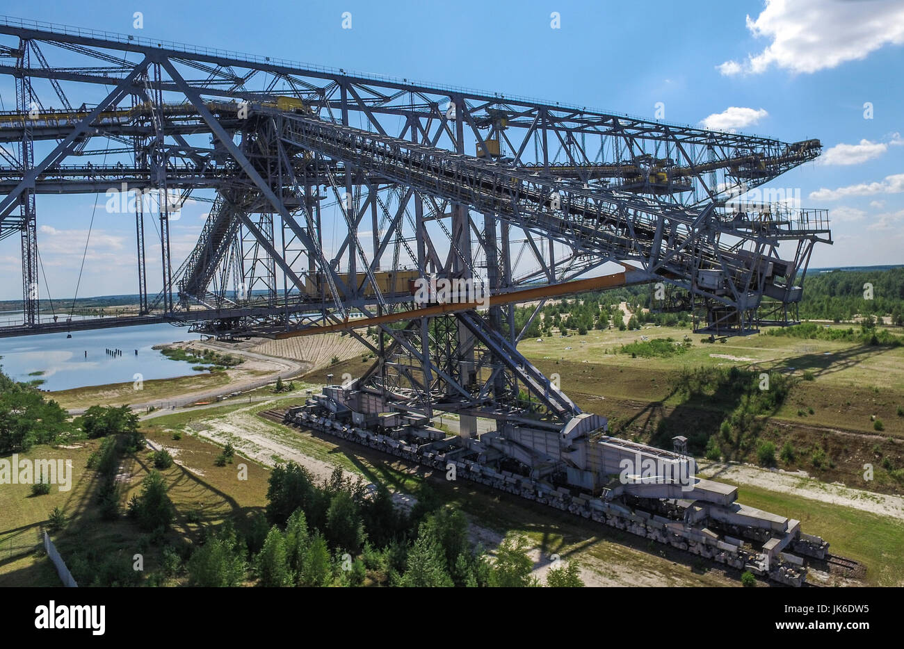A view of the gigantic industrial F60 bridge in Lichterfeld, Germany ...