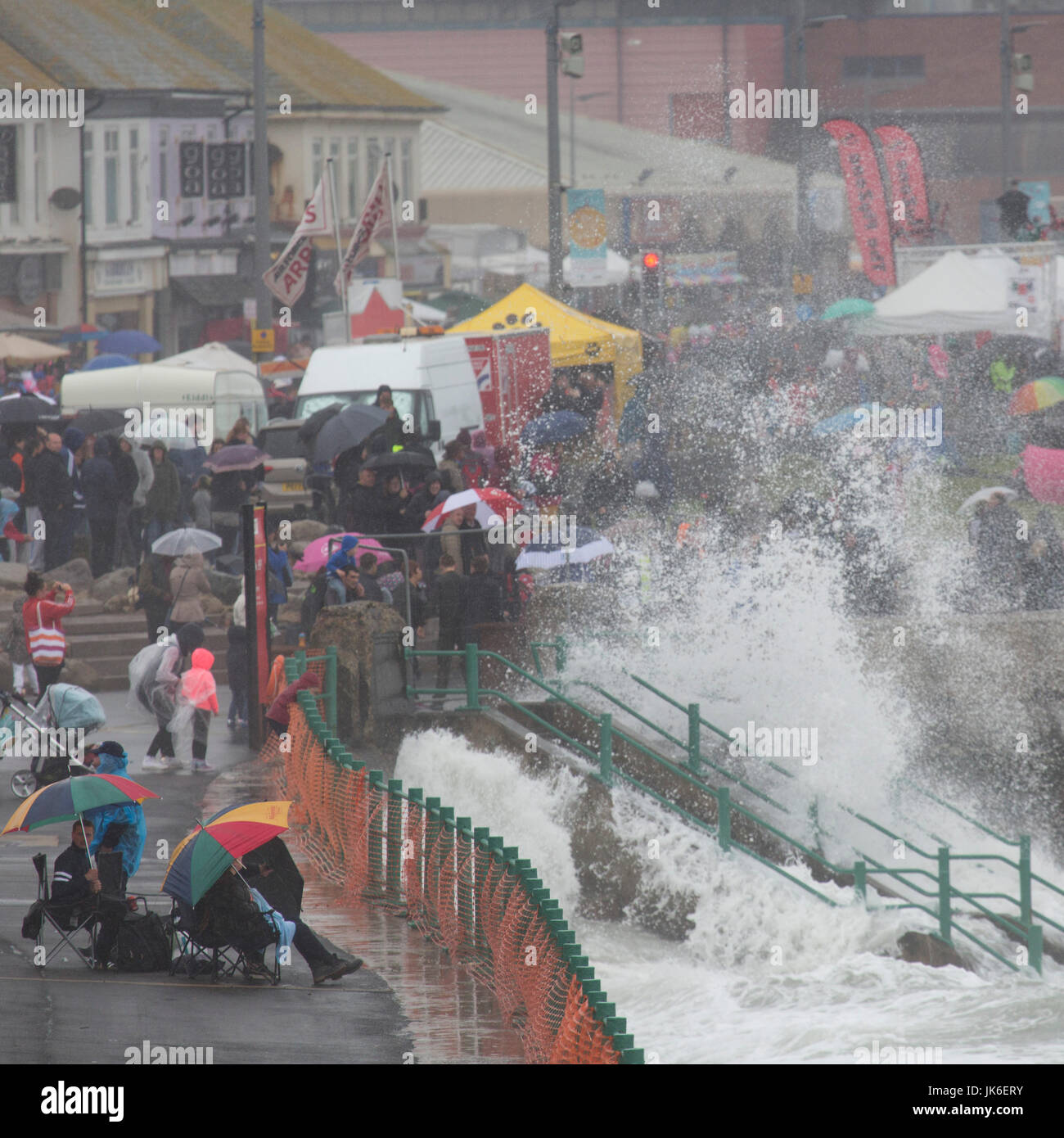 Sunderland, UK. 22nd July, 2017. Waves crash into the Seaburn promenade ...