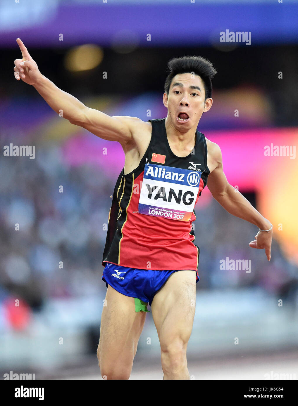 London, UK. 22nd July, 2017. Yifei Yang celebrates winning the Men's ...