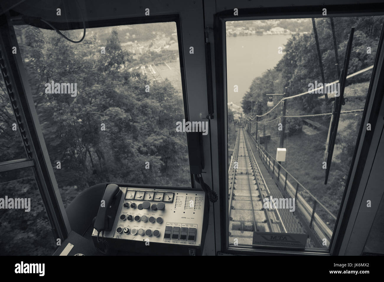 Inside view of the como brunate funicolare tram hi-res stock ...