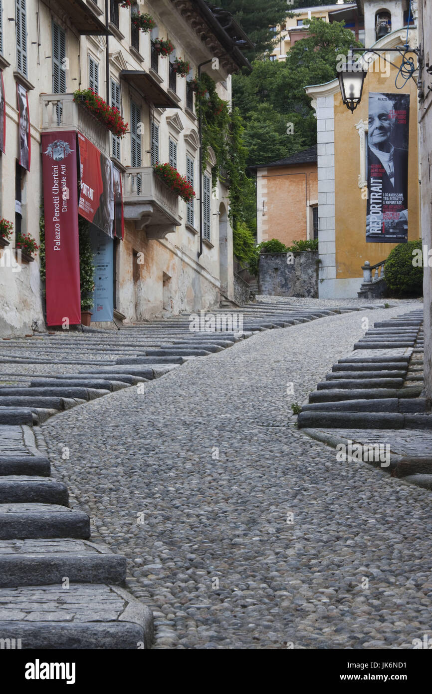 Italy, Piedmont, Lake Orta, Orta San Giulio, old town street, dawn ...