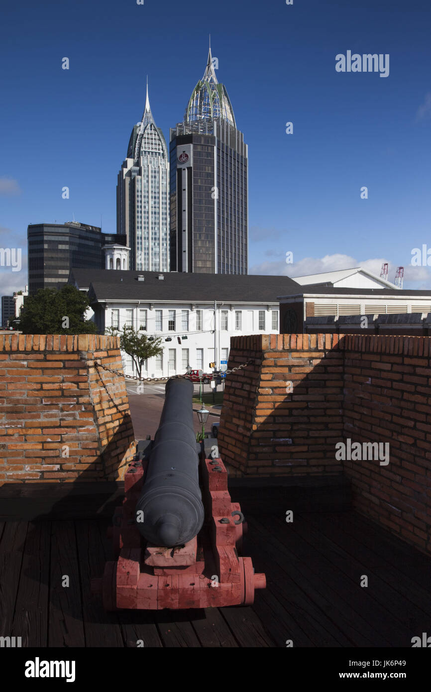 USA, Alabama, Mobile, Fort Conde, b.1711, RSA Tower and Riverview Plaza ...
