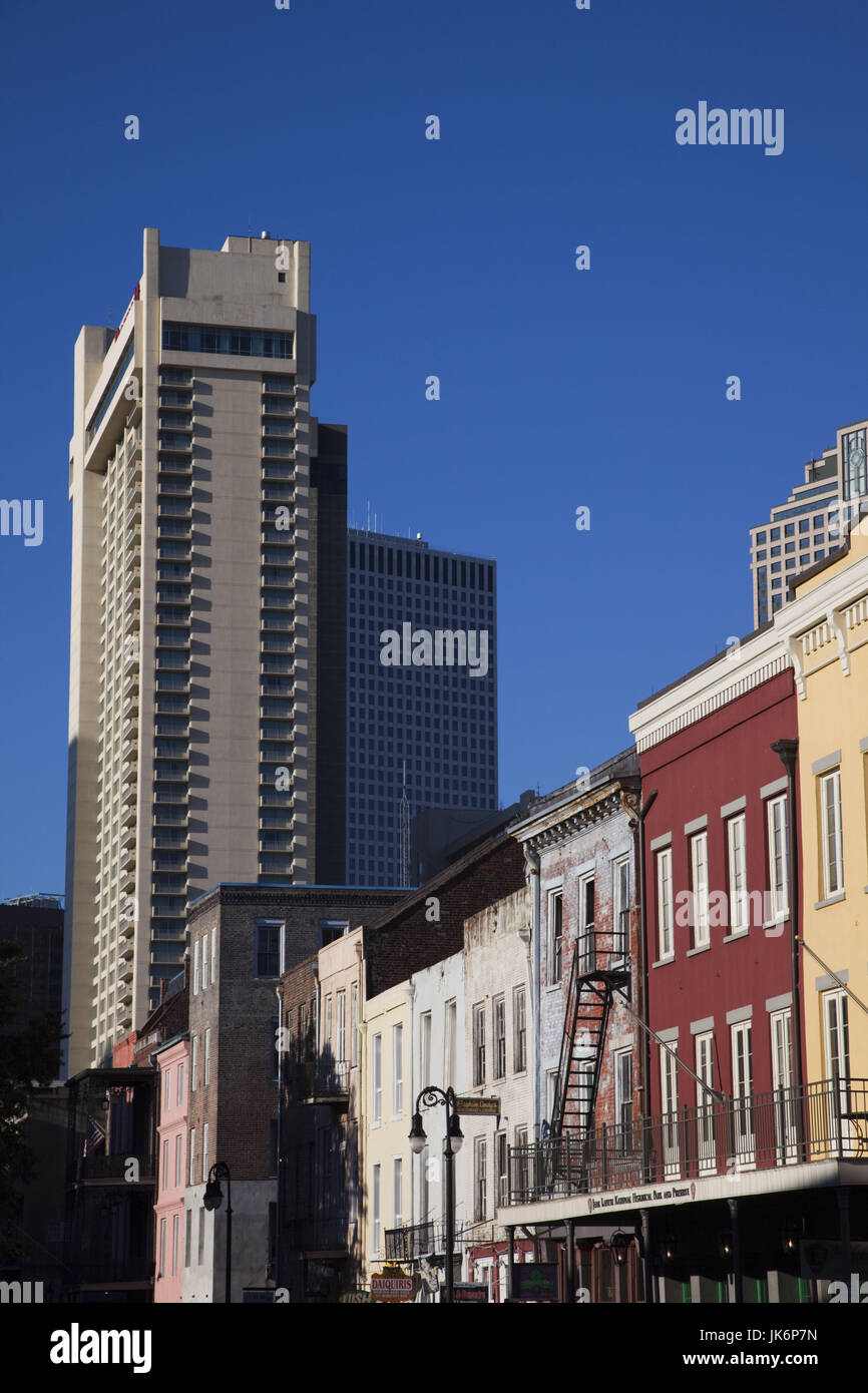 USA, Louisiana, New Orleans, buildings along Decatur Street, morning ...