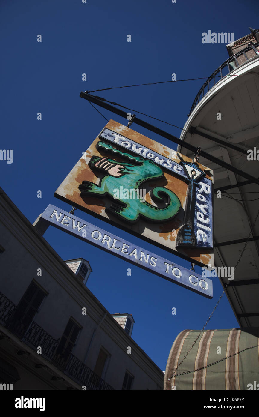 USA, Louisiana, New Orleans, French Quarter, sign for Toulouse Royale ...