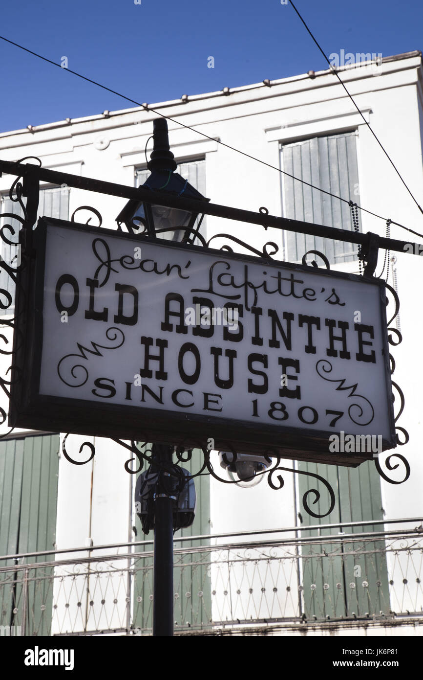 USA, Louisiana, New Orleans, French Quarter, sign for Jean Lafitte's ...