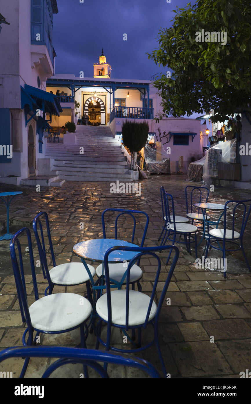 Tunisia, Sidi Bou Said, Place Sid Bou Said square, dusk Stock Photo - Alamy