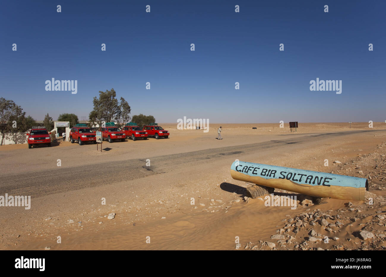 Tunisia, Ksour Area, Bir Soltane, sign for Cafe Bir Soltane Stock Photo ...