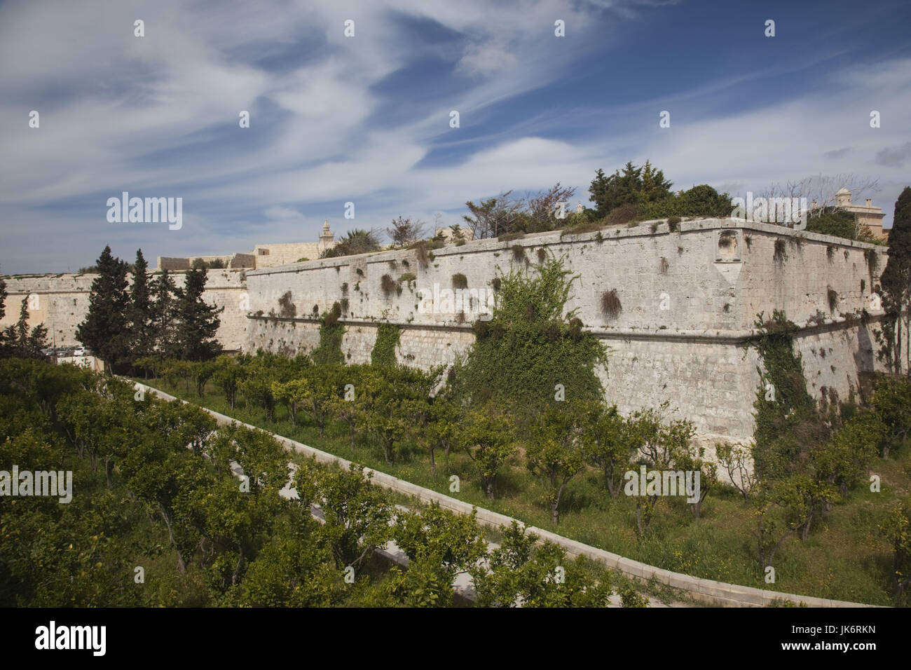 Malta, Central, Mdina, Rabat, city walls from Howard Gardens Stock ...