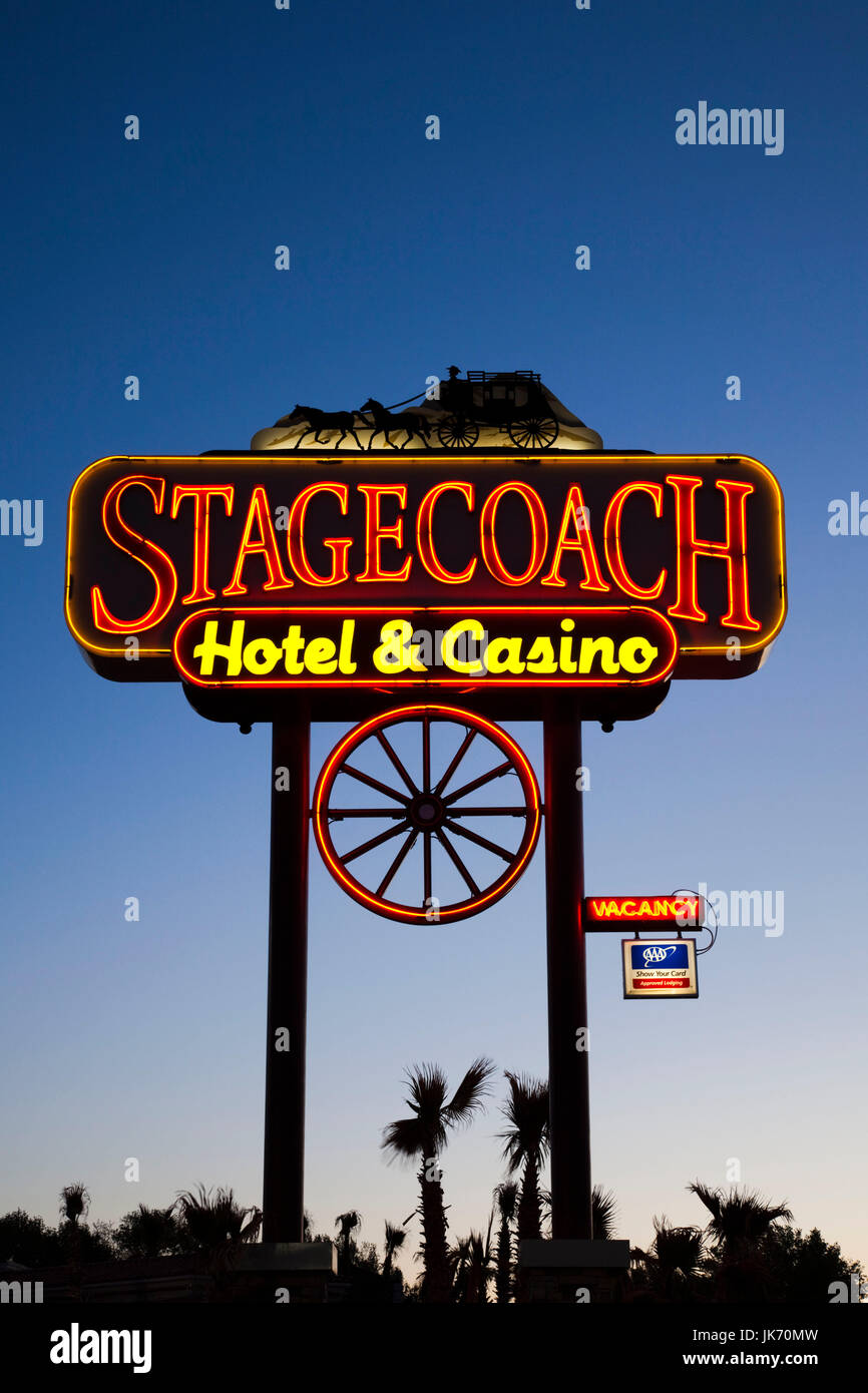 USA, Nevada, Great Basin, Beatty, sign for Stagecoach Hotel and Casino ...