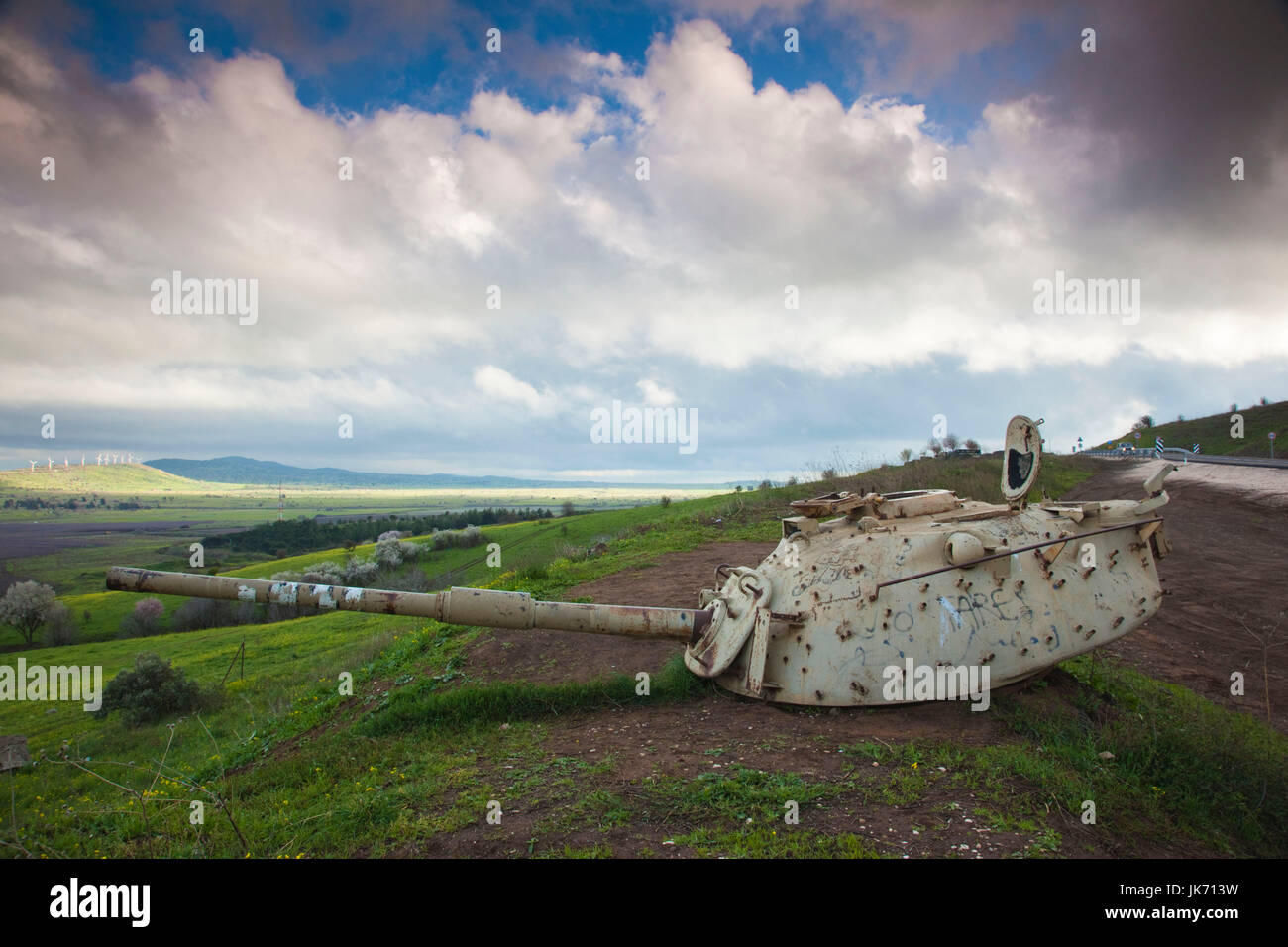 Israel, Golan Heights, MItzpe Quneitra, turret of Israeli tank points ...