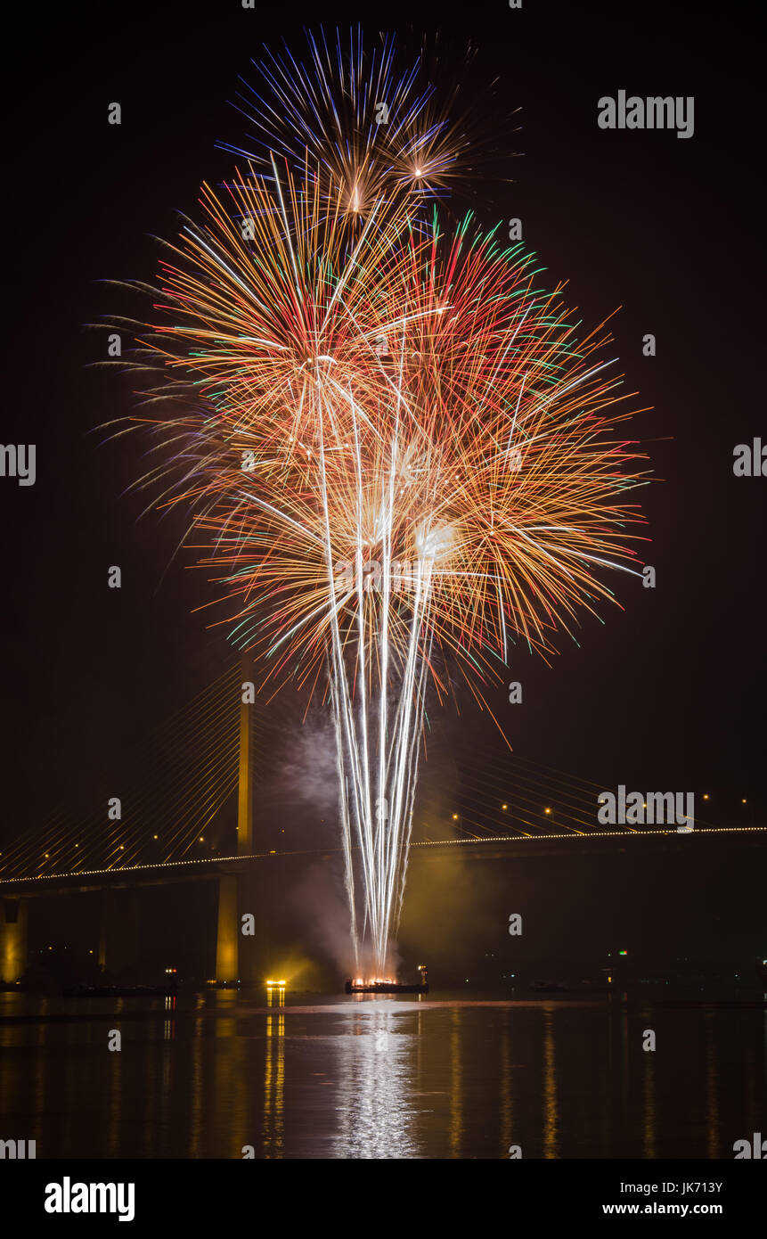Firework display at Chao Phraya River, Bangkok Thailand Stock Photo - Alamy