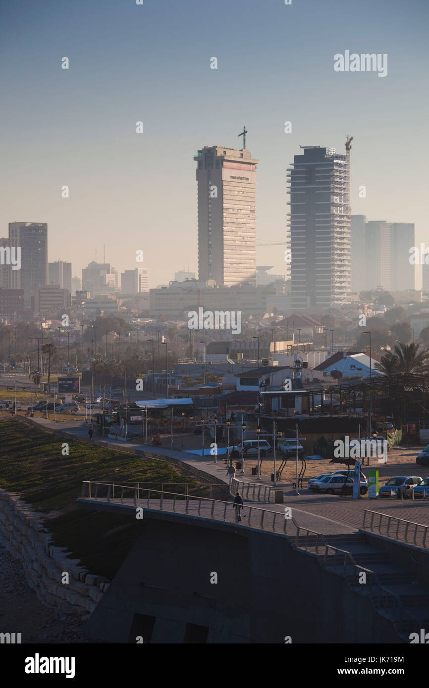 Israel, Tel Aviv, office towers from beachfront, morning Stock Photo ...