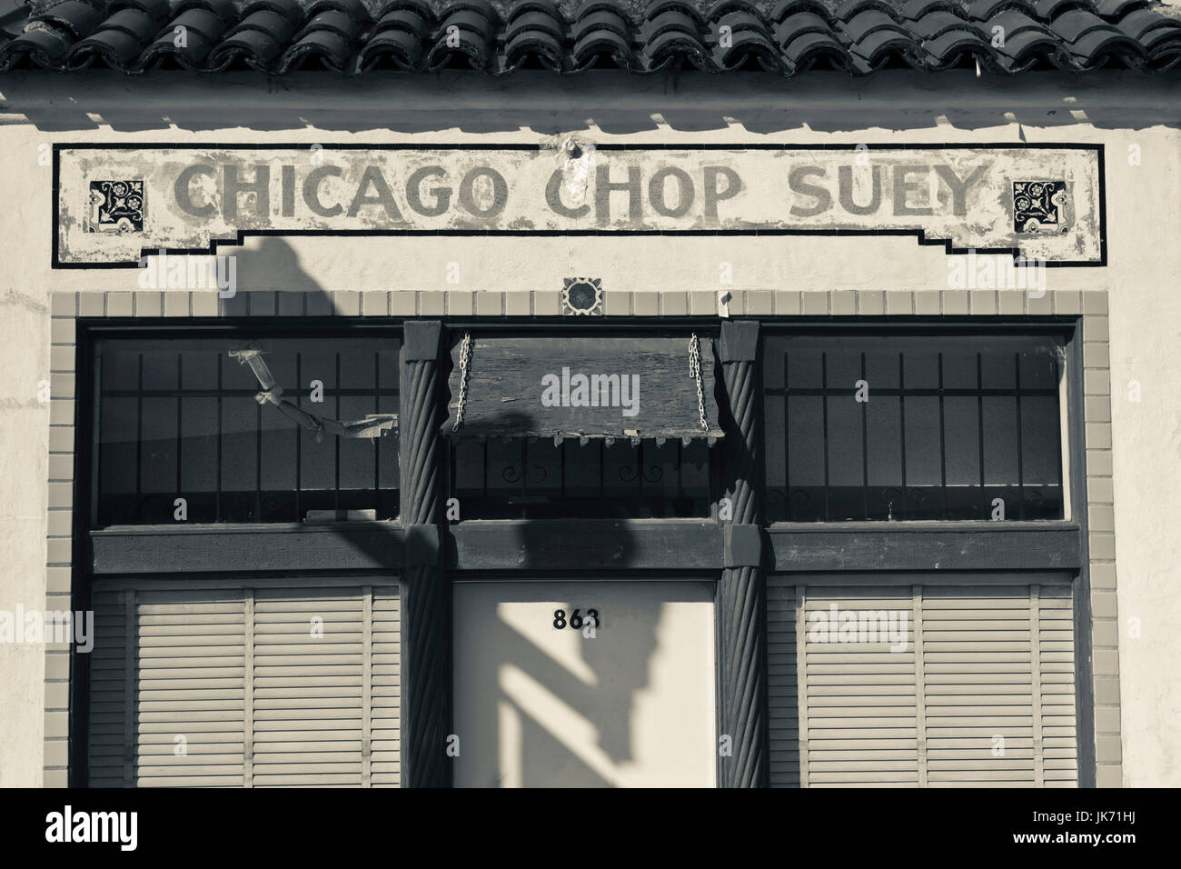 USA, California, Southern California, Guadalupe, sign for Chicago Chop ...