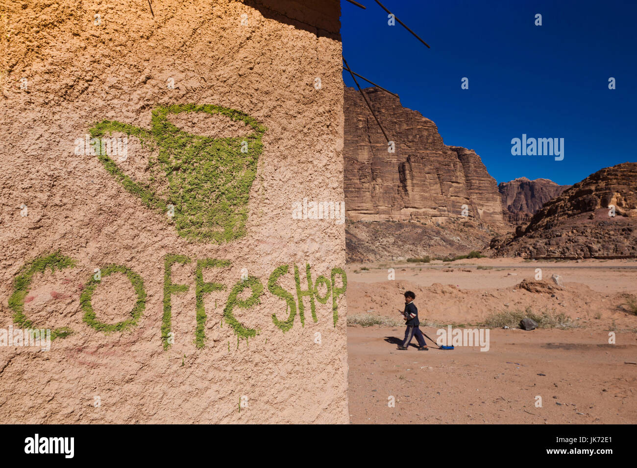 Jordan, Wadi Rum, Rum village, coffee shop sign Stock Photo - Alamy