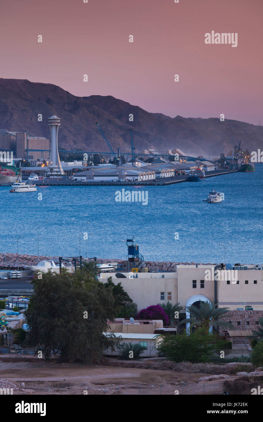 Jordan, Aqaba, elevated view of the Port of Aqaba, dusk Stock Photo - Alamy