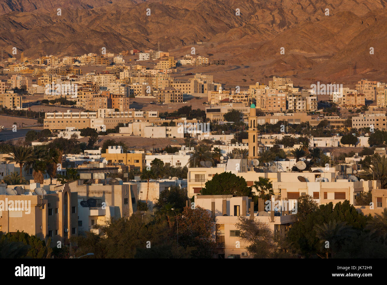 Jordan, Aqaba, elevated city view, sunset Stock Photo - Alamy