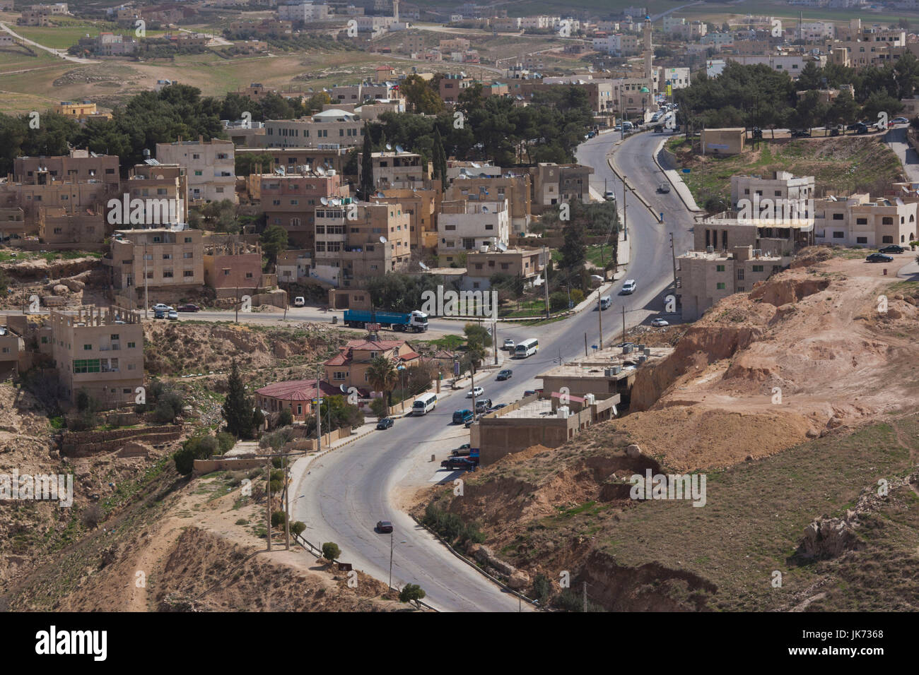 Jordan, Kings HIghway, Karak, view from the Karak Crusader Castle Stock ...
