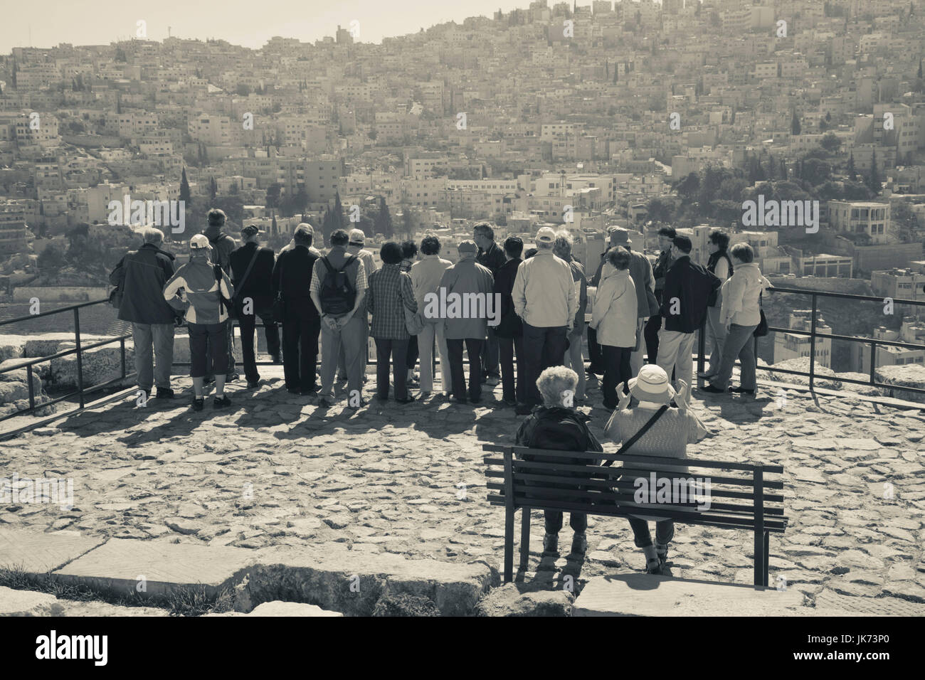 Jordan, Amman, elevated city view from the Citadel with people, NR ...