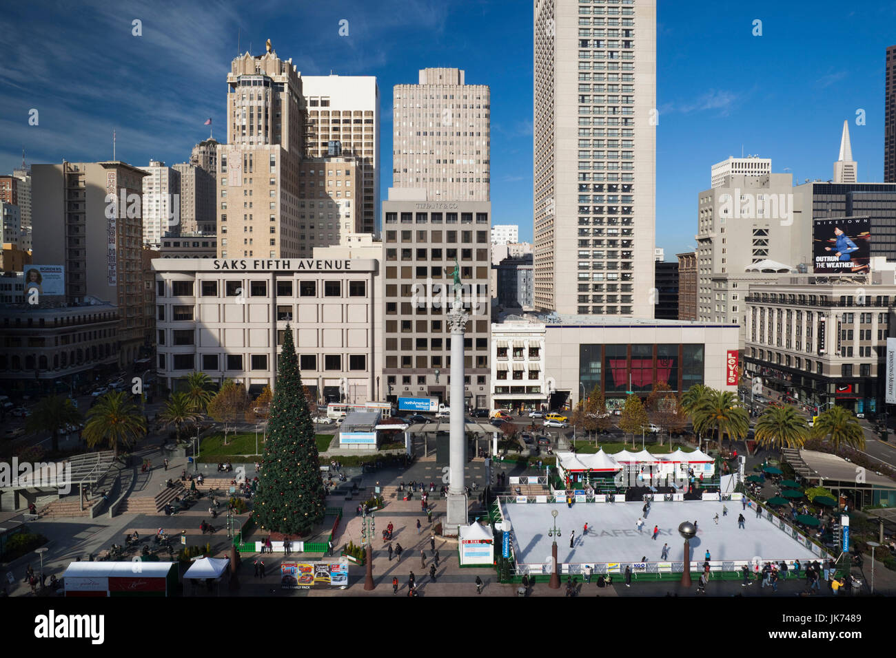 USA, California, San Francisco, Downtown, Union Square, elevated view ...