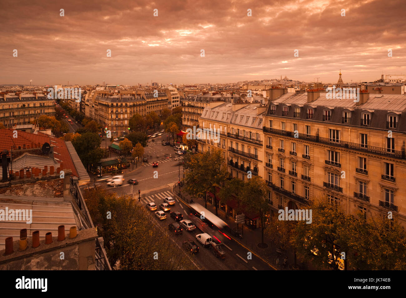 France, Paris, elevated view of Avenue de Wagram and Place des Ternes ...