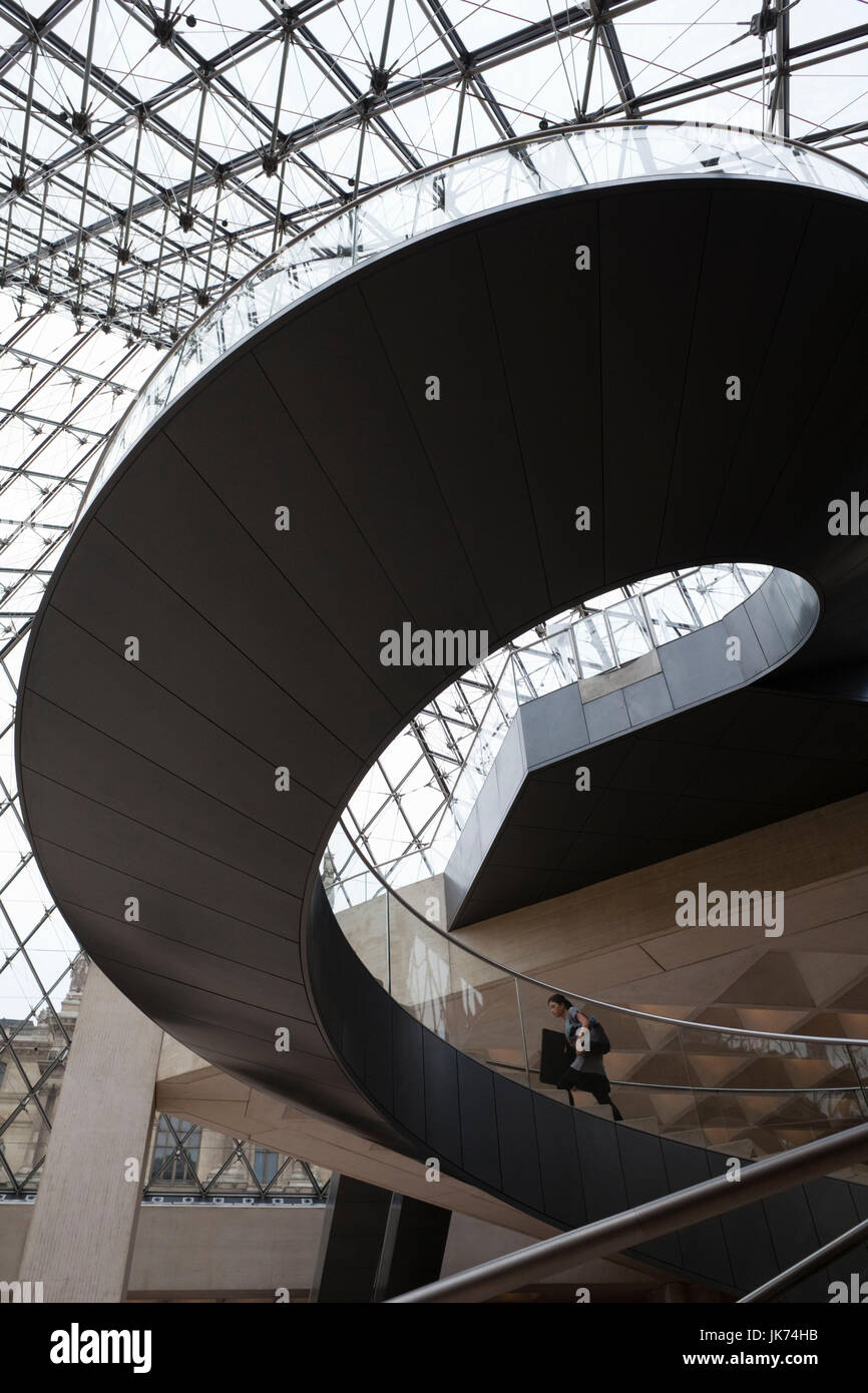 France, Paris, Musee du Louvre museum, Louvre Pyramid interior Stock ...