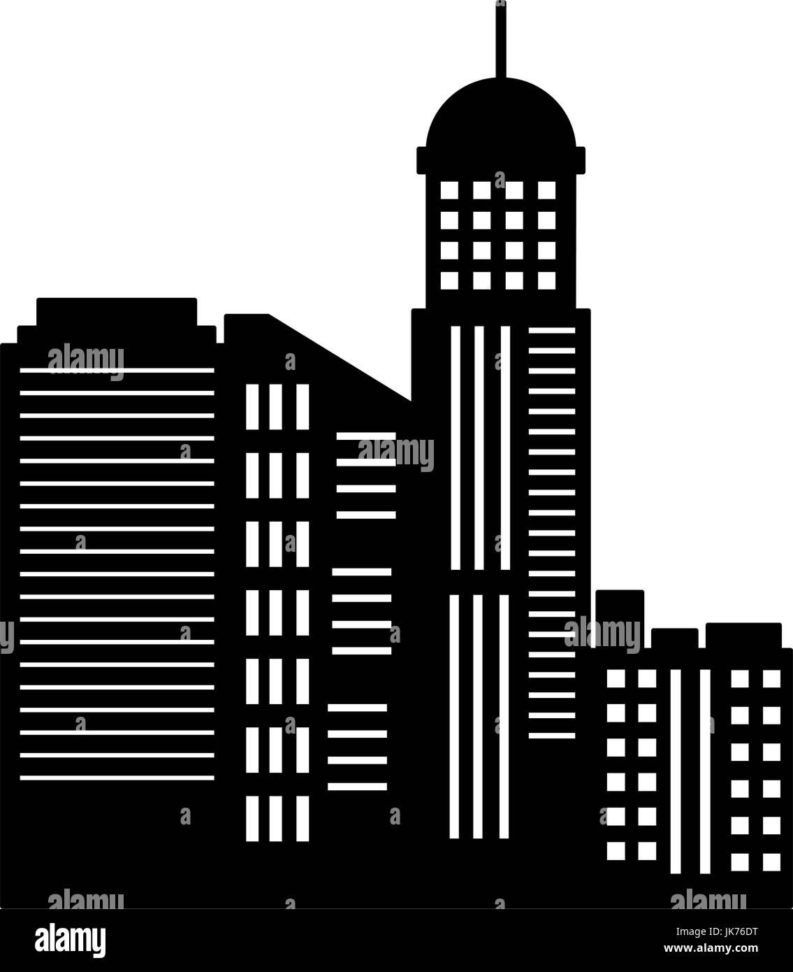 modern cityscape composition with many storeyed buildings on white ...