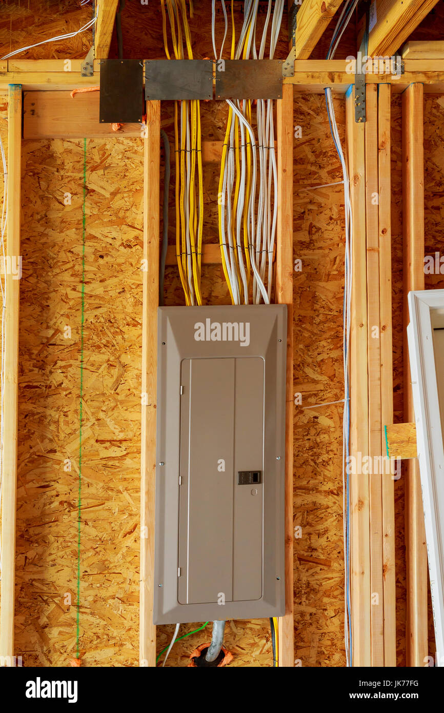 The frame building or a house with basic electrical wiring Stock Photo ...