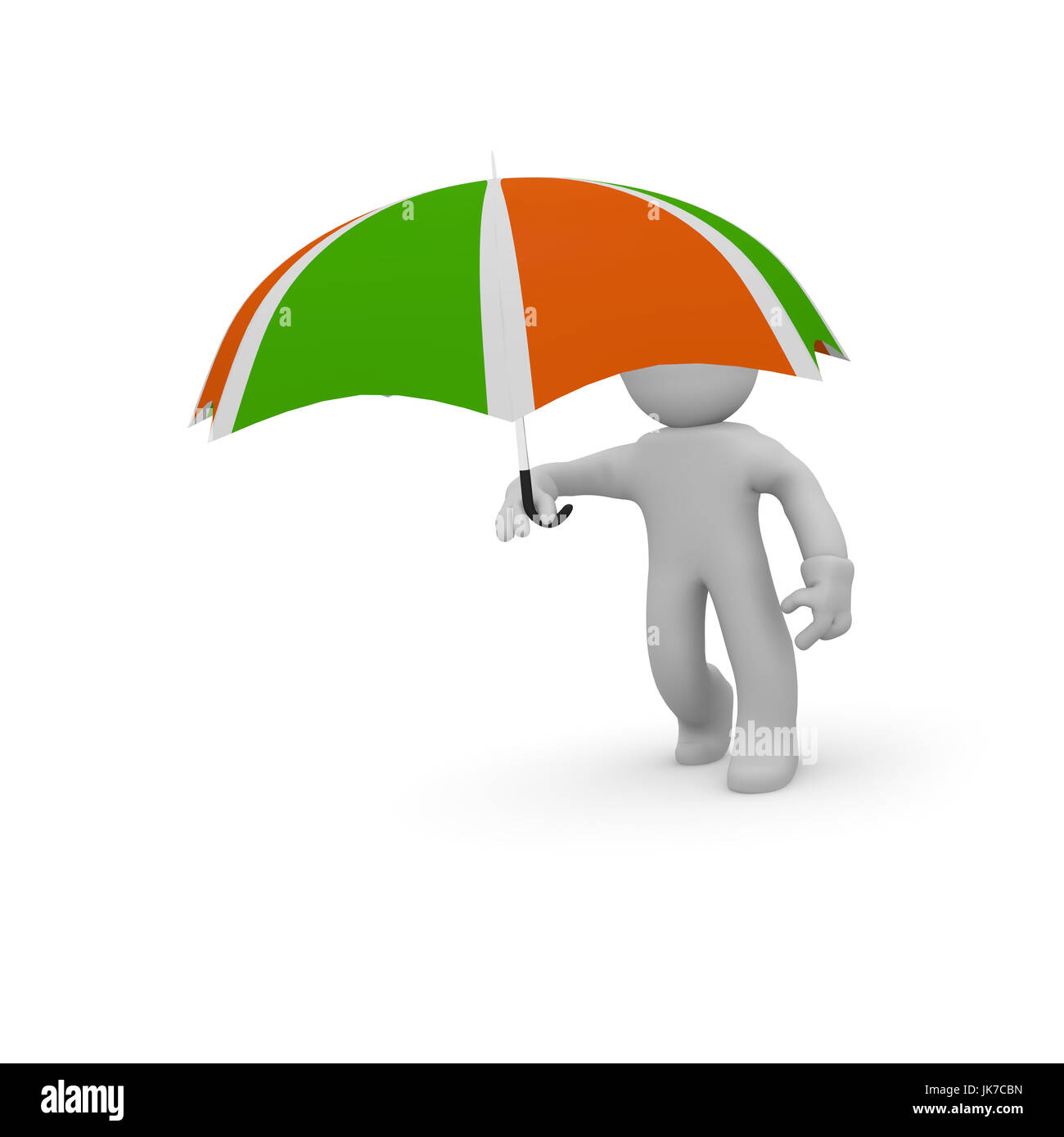 Small character with an umbrella on a white background, 3d rendering ...