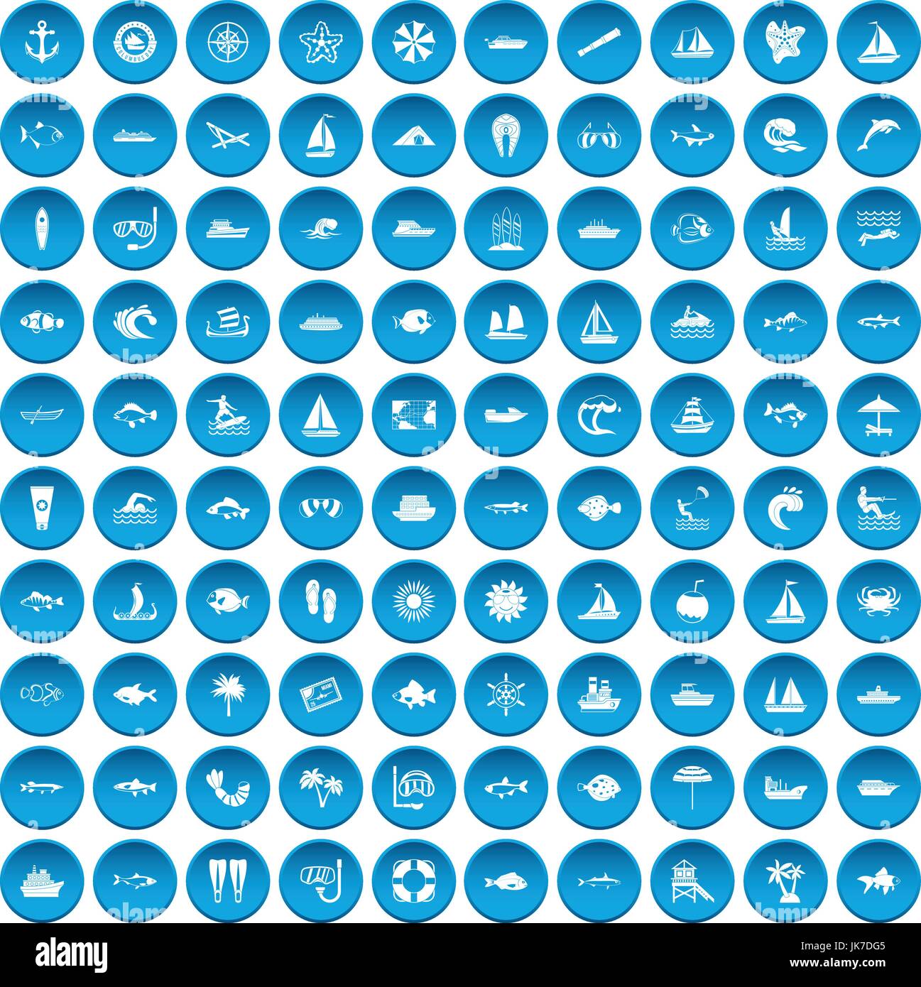 100 sea icons set blue Stock Vector Image & Art - Alamy
