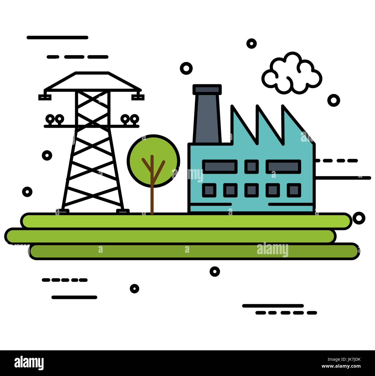 Energy related design with factory and tower over white background ...