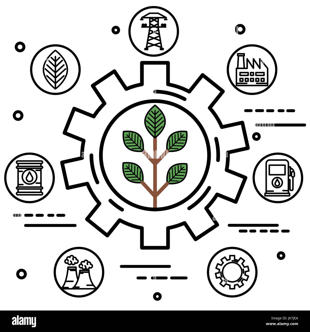 Plant with gear wheel and energy related icons over white background ...