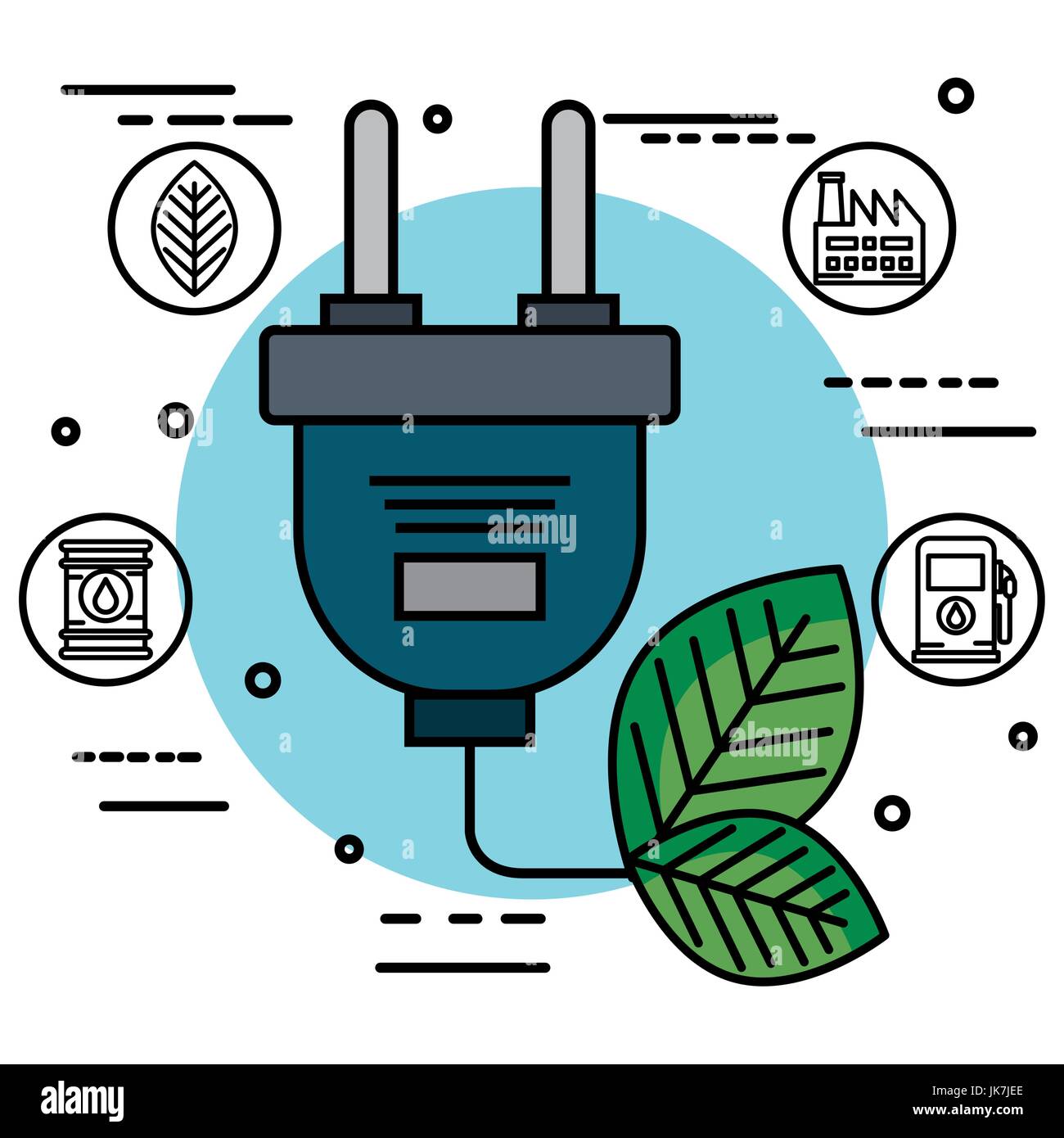 electric plug with leaves and energy related objects over white ...