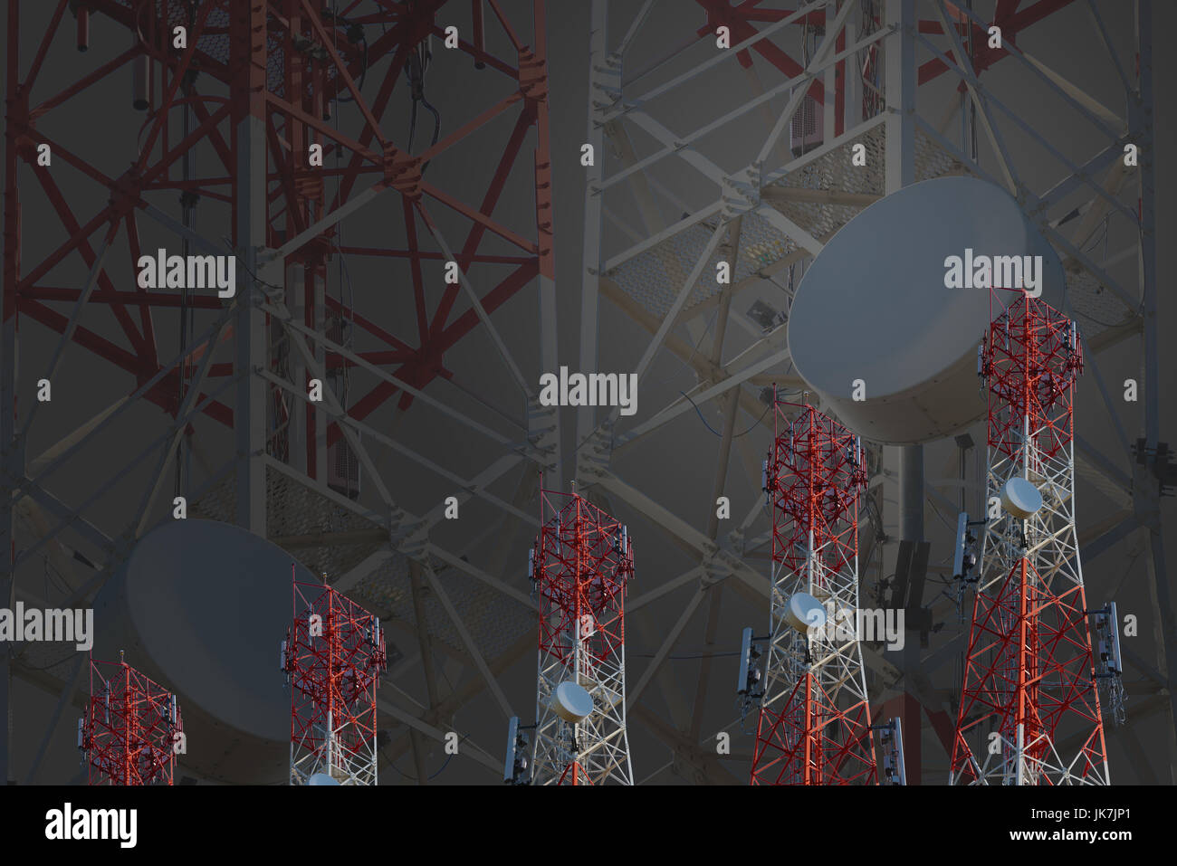 Double exposure of telecommunication towers arranged as a bar chart. on ...