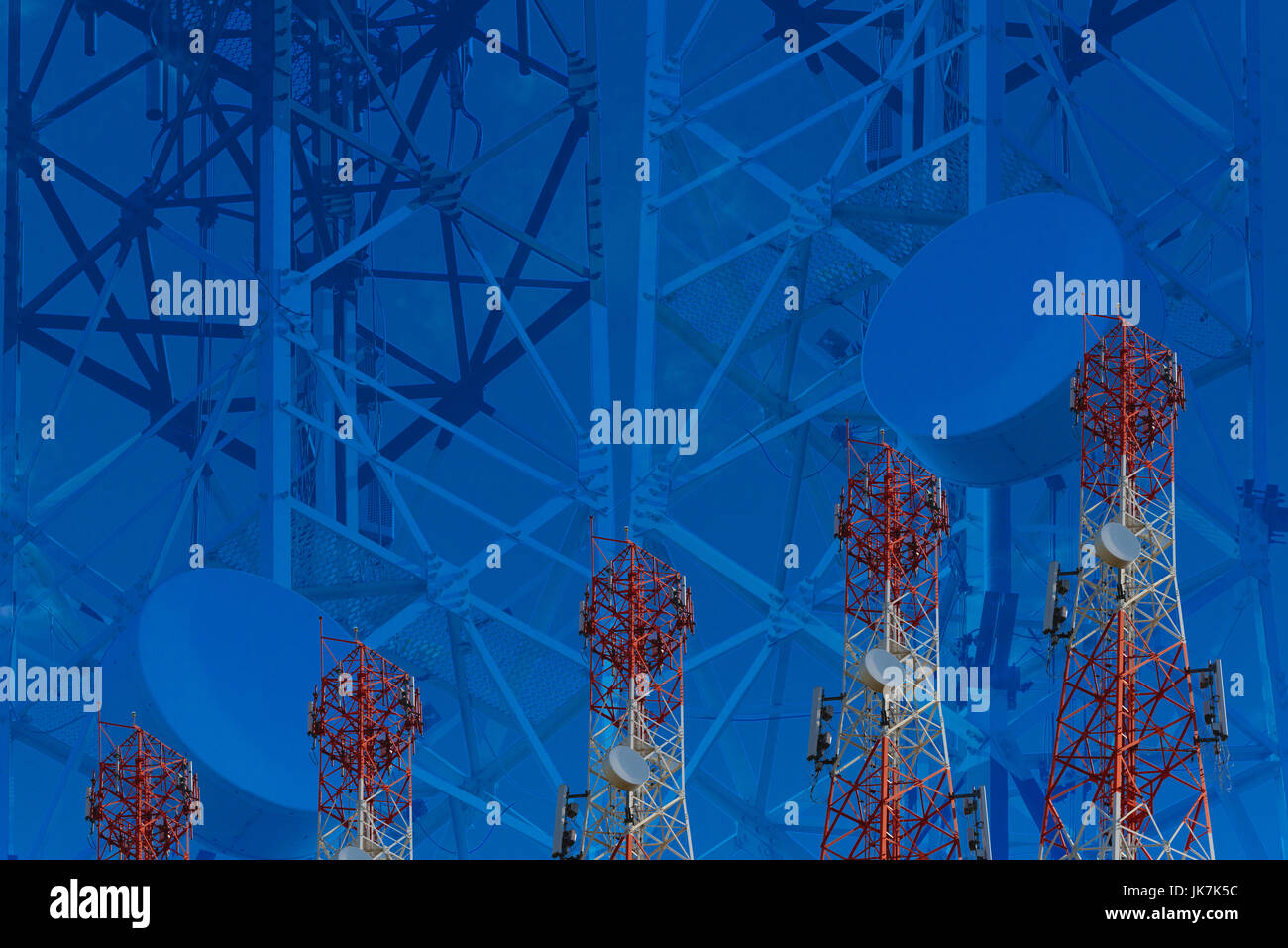 Double exposure of telecommunication towers arranged as a bar chart. on ...