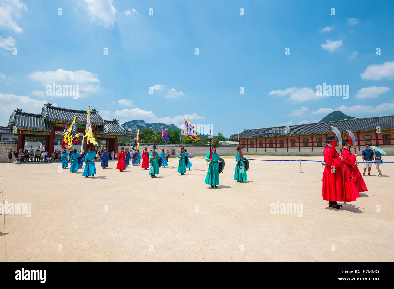 SEOUL, SOUTH KOREA - JULY 5: Soldier with traditional Joseon dynasty ...